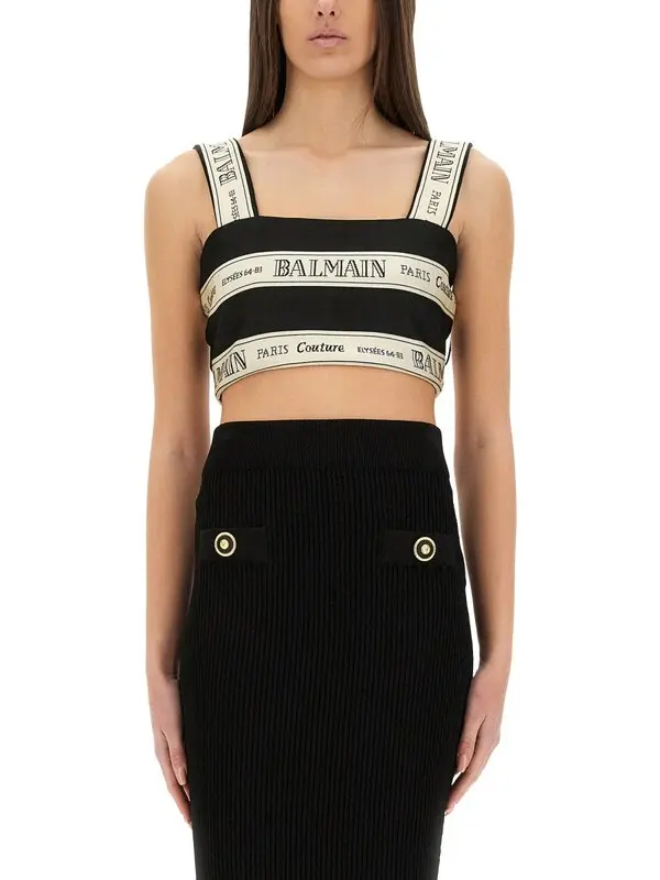 Balmain Cropped Top With Logo Detail - Multicolour