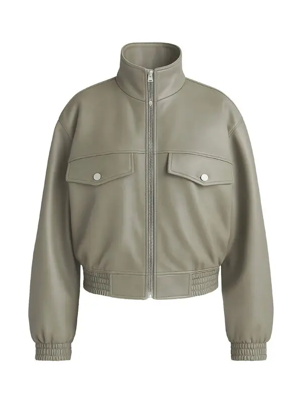 THE FRANKIE SHOP Nolita Faux Leather Bomber Jacket - Green