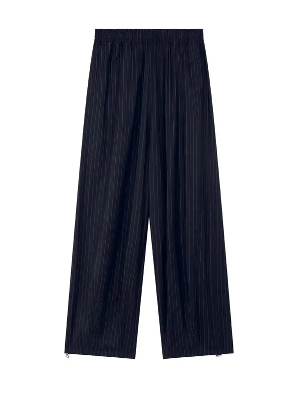 THE FRANKIE SHOP Tailored Wide-leg Trousers With Drawstring Hem And Pin Stripes - Navy