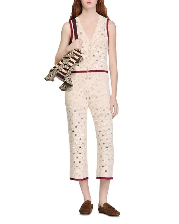 Sandro Crochet Look Knit Trousers