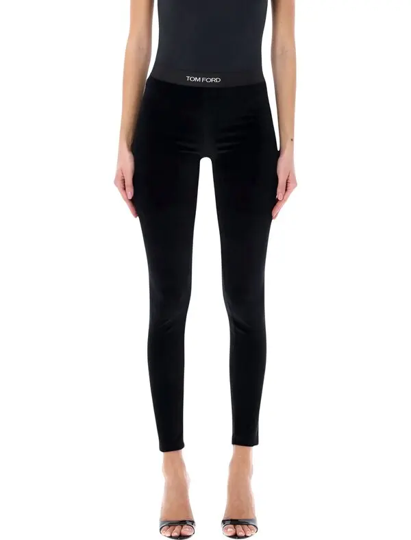 TOM FORD Stretch Lustrous Velour Signature Leggings - Black