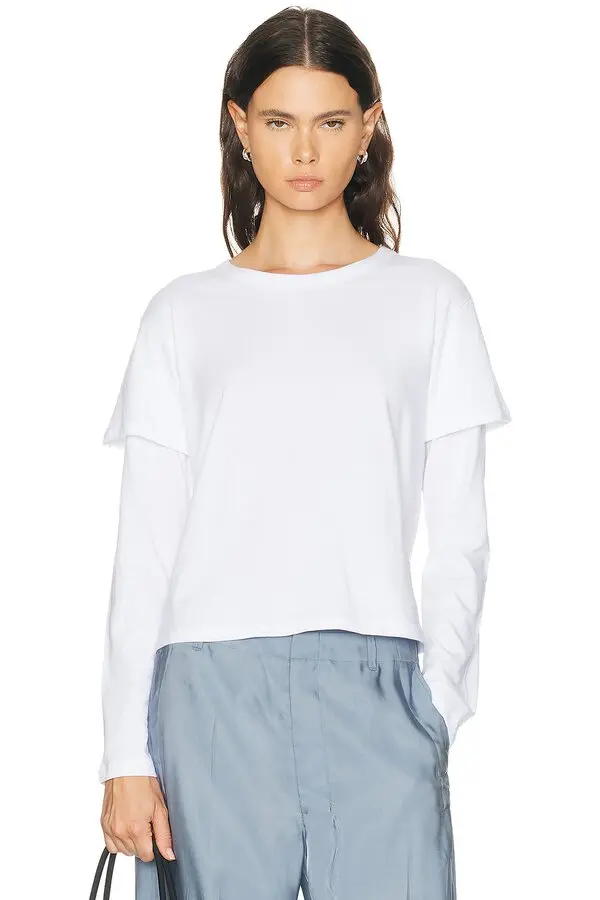 LESET Margo Layered Long Sleeve Tee - White
