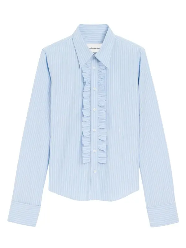 AMI Paris Fitted Striped Cotton Jabot Shirt - Navy