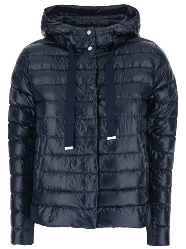 Herno Lightweight Hooded Down Jacket With Grosgrain Drawstring - Navy