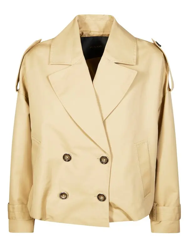 Pinko Short Double-breasted Trench Coat - Beige