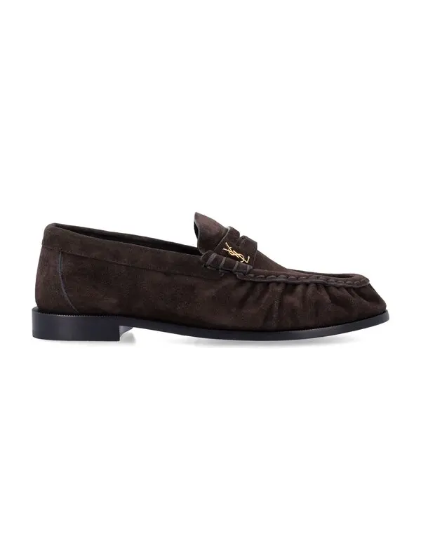 Saint Laurent Suede Loafers With Gold Tone Detailing