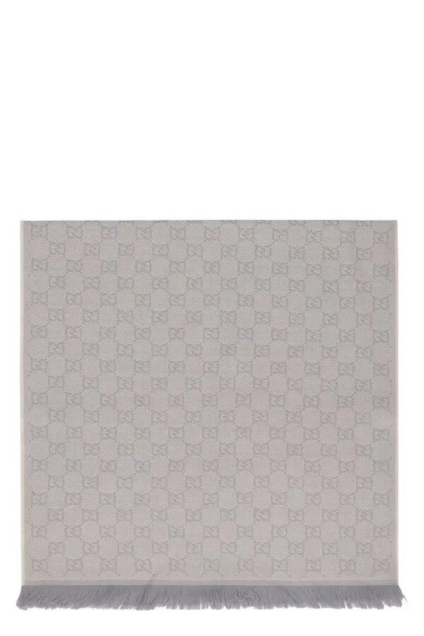 Gucci Wool Gg Jacquard Scarf 45x185 Cm - Grey