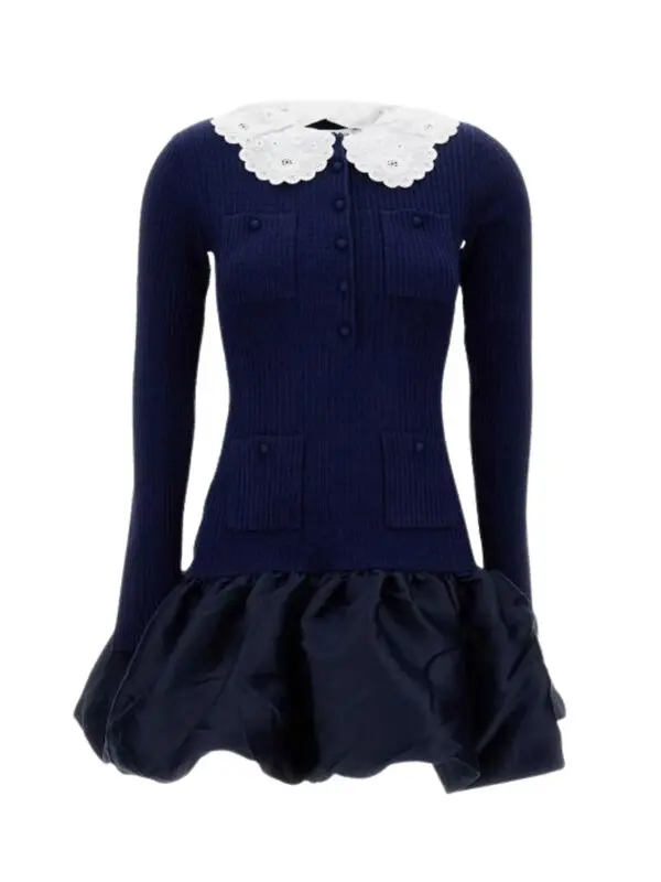 SELF-PORTRAIT Puffed Skirt Mini Dress With Button Front Fastening - Navy