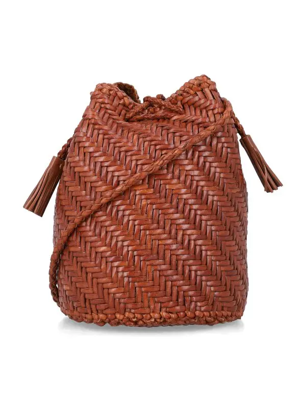 Dragon Diffusion Woven Leather Bucket Bag - Brown