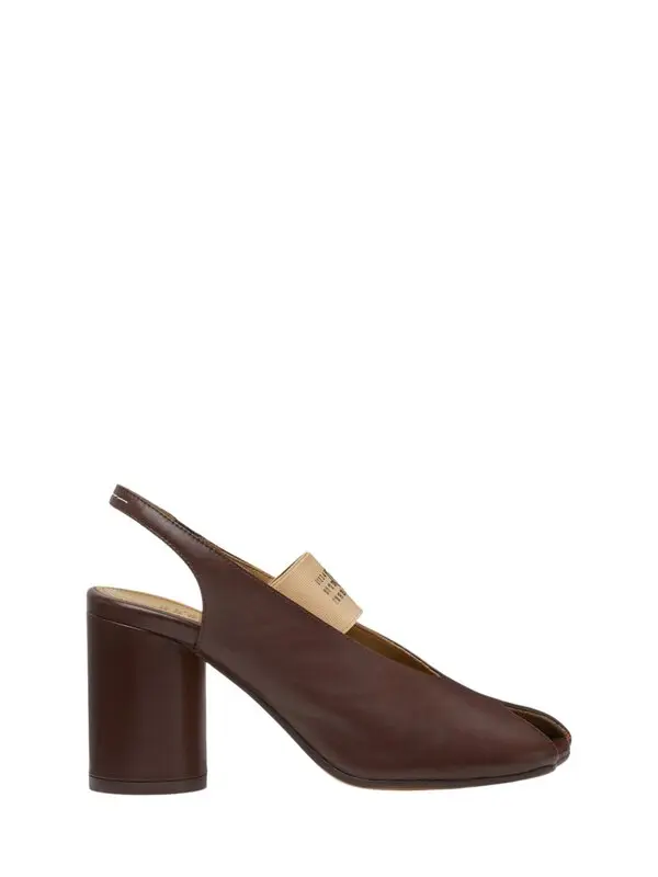 MAISON MARGIELA Leather Slingbacks With Cylindrical Heel And Tabi Toe - Brown