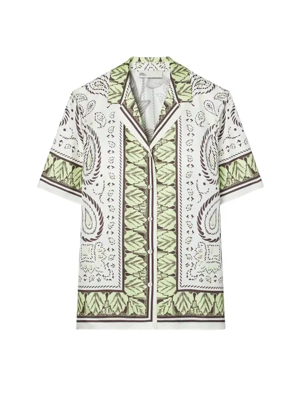 Tory Burch Silk Camp Shirt With Cockatoo Print - Multicolor