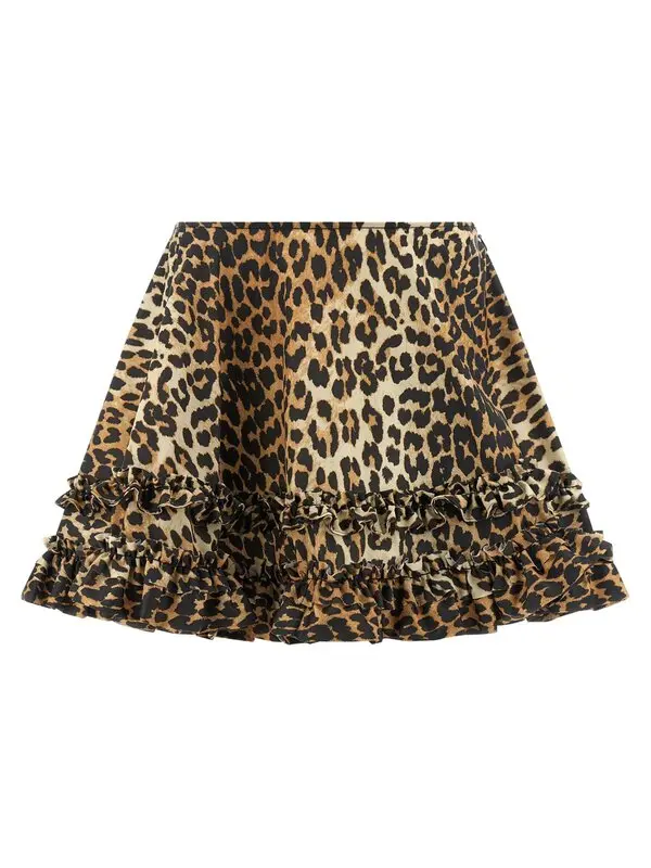 GANNI Mini Gathered Skirt With Leopard Print - Multicolor