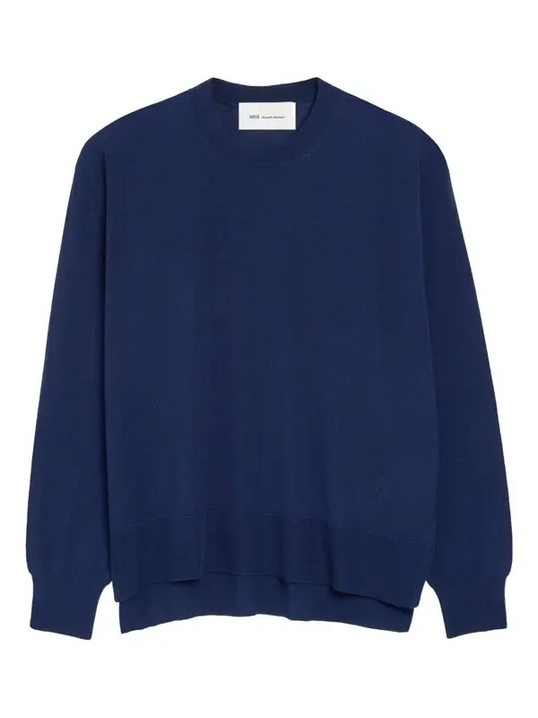 AMI Paris Crewneck Sweater With Embroidery - Navy