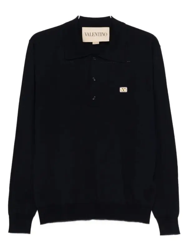 Valentino Garavani S Long-sleeved Logo Polo Shirt - Navy