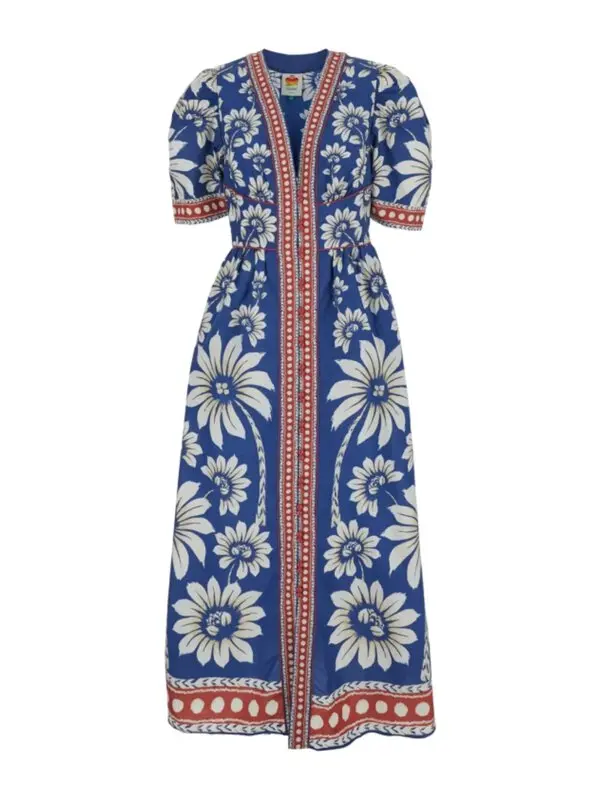 Farm Rio Floral Print V-neck Maxi Dress - Navy