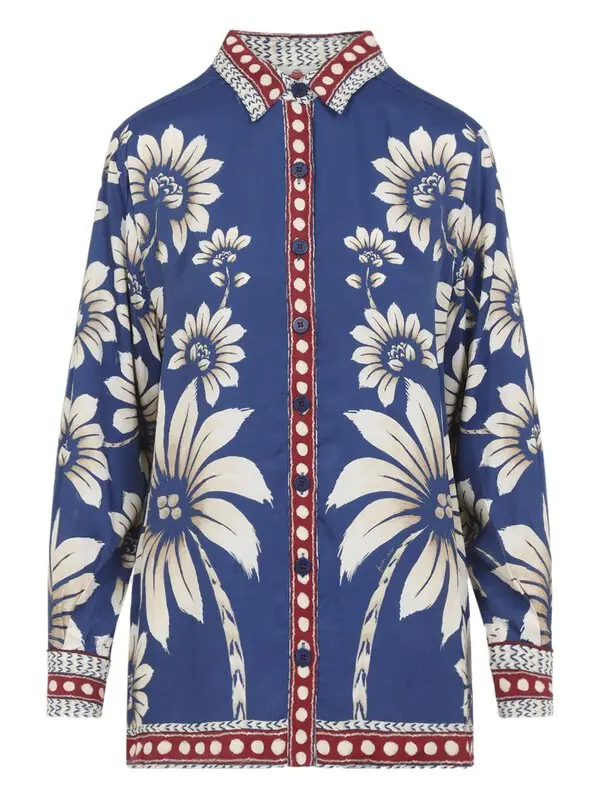 Farm Rio Luna Floral Button-up Shirt - Navy
