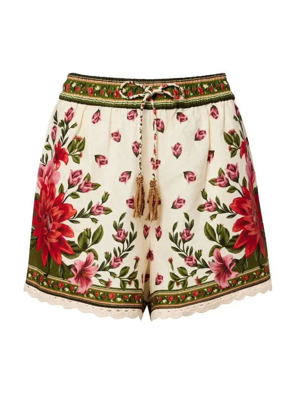 Farm Rio Floral Drawstring Mini Shorts For - Multicolor