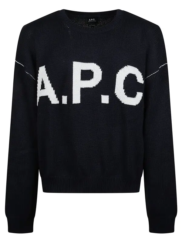 A.p.c. Logo Sweatshirt With Ribbed Trims - Navy