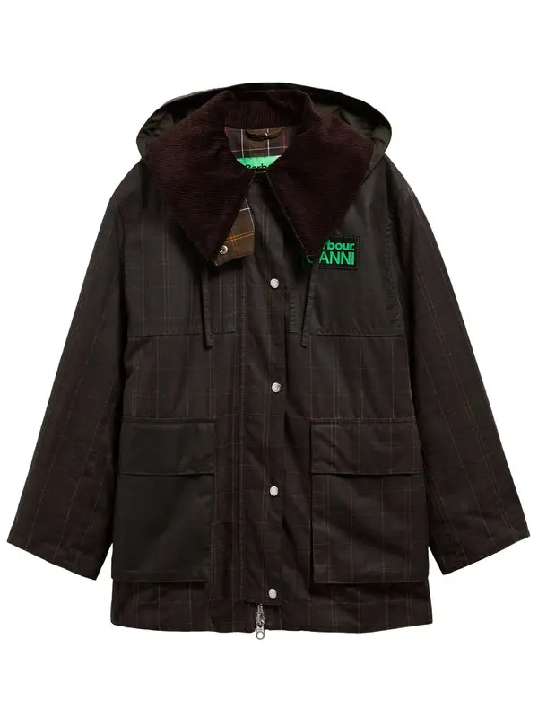 BARBOUR X GANNI Waxed Cotton Duffle Jacket With Corduroy Collar