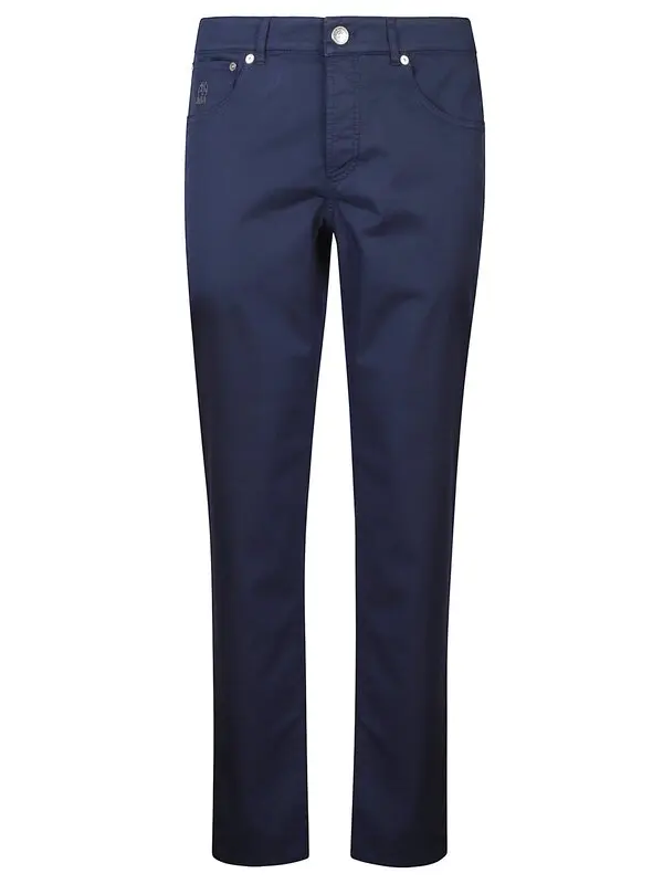 Brunello Cucinelli Straight Leg Cotton Trousers With Logo - Navy