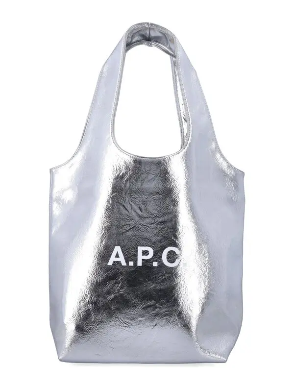 A.p.c. Mini Structured Tote Handbag In Metallic Leather-like Material - Silver