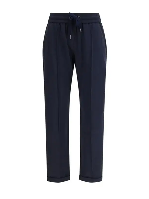 Brunello Cucinelli Drawstring Trousers With Rolled Hems - Navy