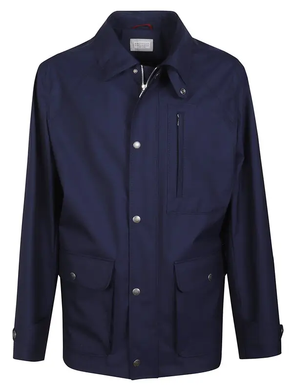 Brunello Cucinelli Technical Cotton Gabardine Field Jacket - Navy