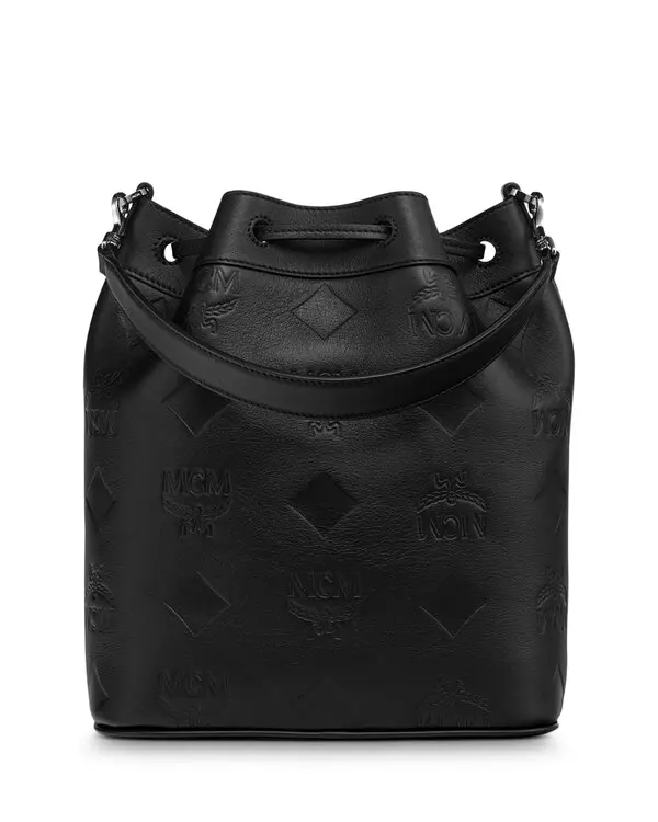 Mcm Dessau Maxi Monogram Leather Drawstring Bag - Black