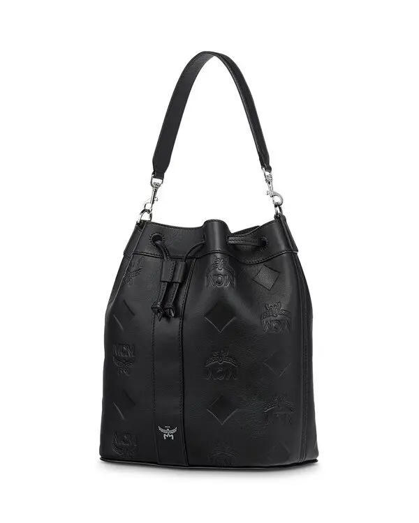 Mcm Dessau Maxi Monogram Leather Drawstring Bag - Black