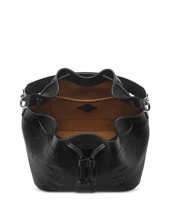 Mcm Dessau Maxi Monogram Leather Drawstring Bag - Black