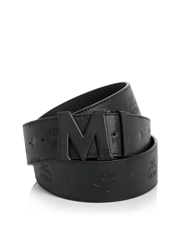Mcm Claus Emblem Reversible Leather Belt - Black
