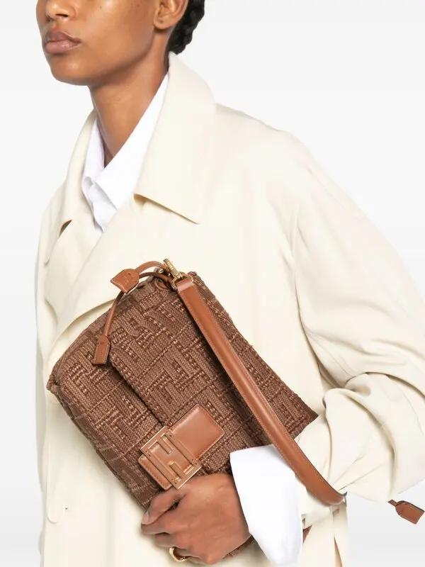 Fendi Mamma Baguette Embroidered Rafia Shoulder Bag