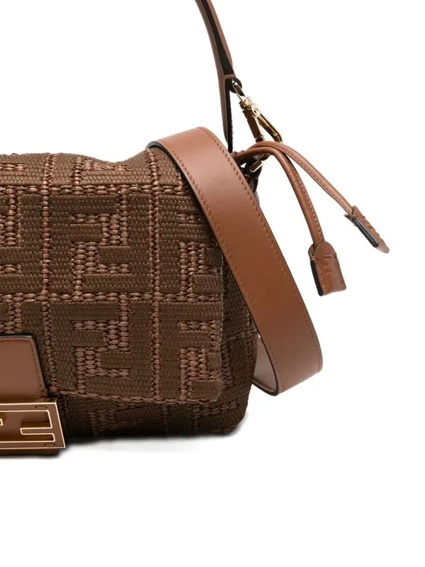 Fendi Mamma Baguette Embroidered Rafia Shoulder Bag