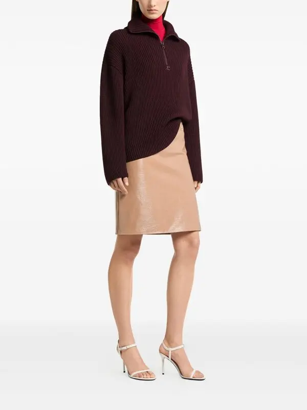 COURREGES Ribbed Wool Quarter Zip Sweater - Red