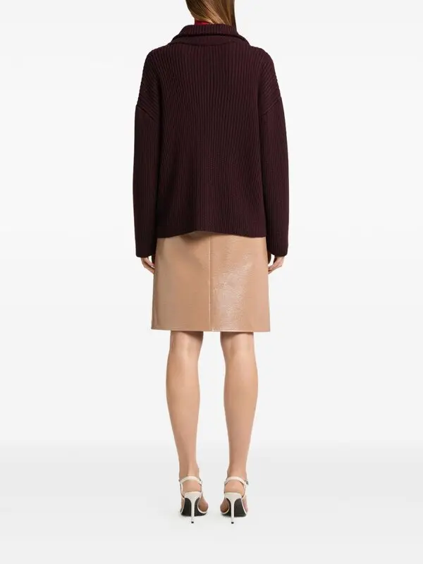 COURREGES Ribbed Wool Quarter Zip Sweater - Red