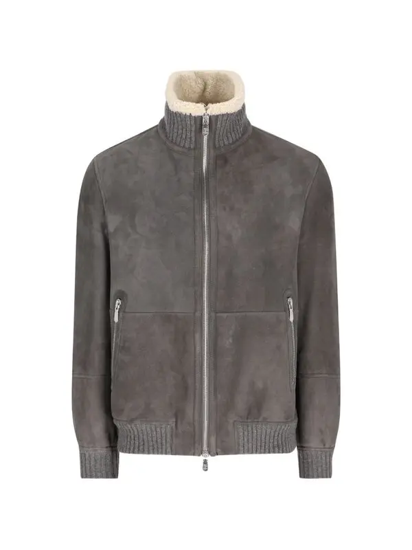Brunello Cucinelli Shearling Leather Jacket - Grey