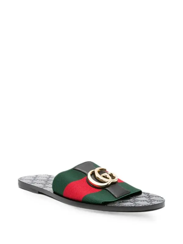 Gucci Riviera Slide Sandals With Gold Tone Logo