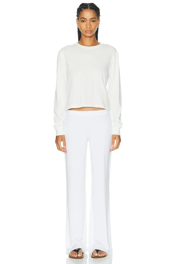 Eterne Cotton Modal Long Sleeve Boxy Tee - Ivory