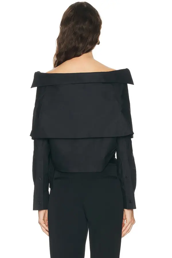Balenciaga Asymmetrical Off-shoulder Wrap Shirt With Embroidered Logo