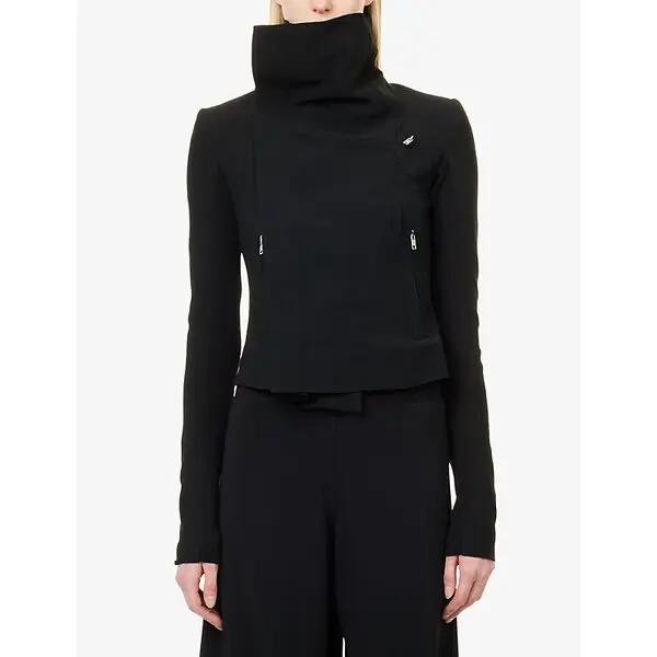 Rick Owens Asymmetrical Zip Long Sleeve Biker Jacket - Black