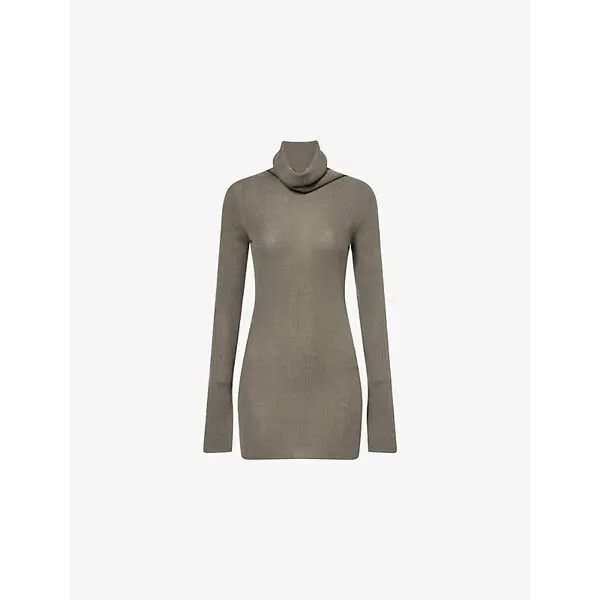 Rick Owens Long-sleeve Roll Neck Virgin Wool Top - Dust