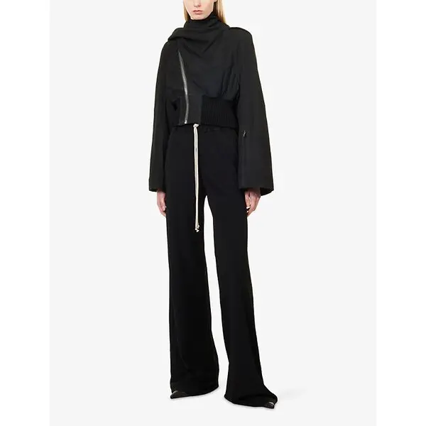 Rick Owens Suede Bomber Jacket With Attached Scarf