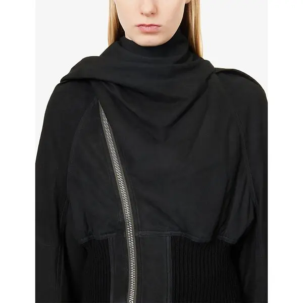 Rick Owens Suede Bomber Jacket With Attached Scarf