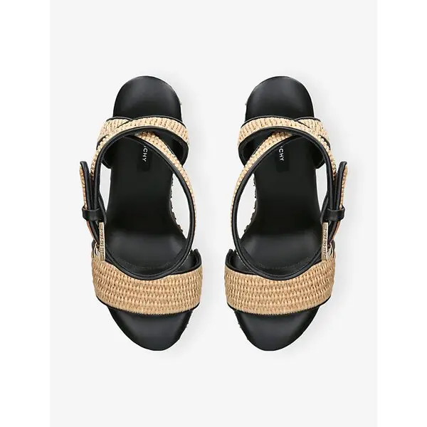 Givenchy Raffia Platform Wedge Sandals With Buckle Fastening