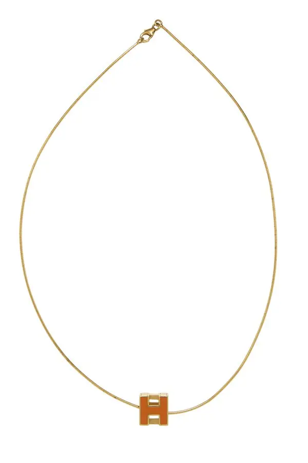 Hermès Gold Cage D'h Necklace - Orange
