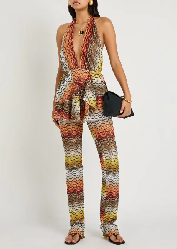 Missoni Patterned Metallic-knit Slim-leg Beach Trousers - Black