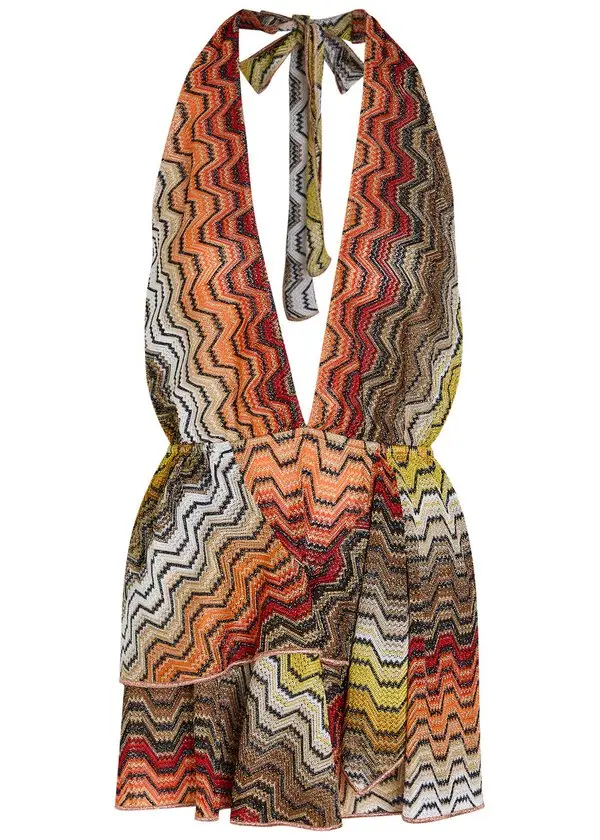 Missoni Zigzag Halterneck Metallic-knit Cover-up Top - Beige