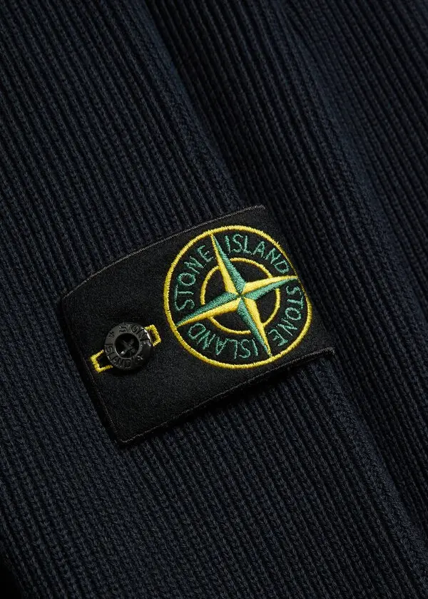 Stone Island Logo-appliqué Ribbed Cotton-knit Half-zip Jumper - Navy