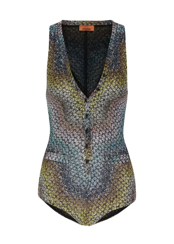 Missoni Zigzag Metallic-knit Plunge V-neck One-piece Swimsuit - Multicoloured