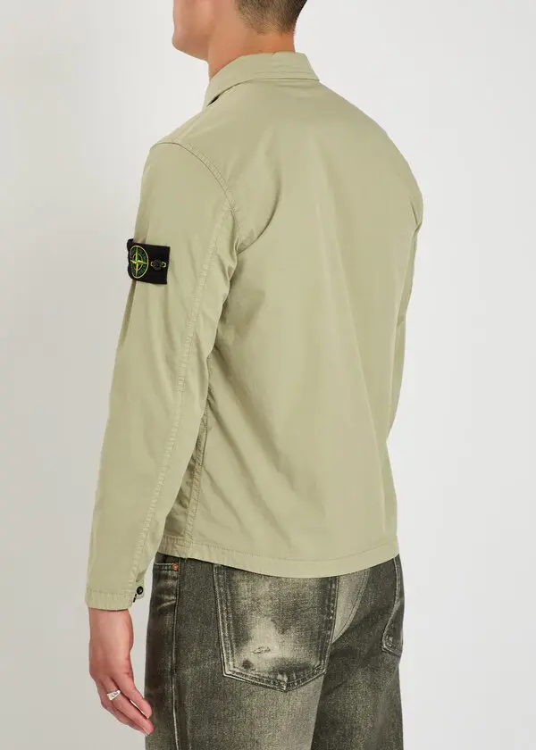 Stone Island Logo-appliquéd Stretch-cotton Overshirt - Green Light